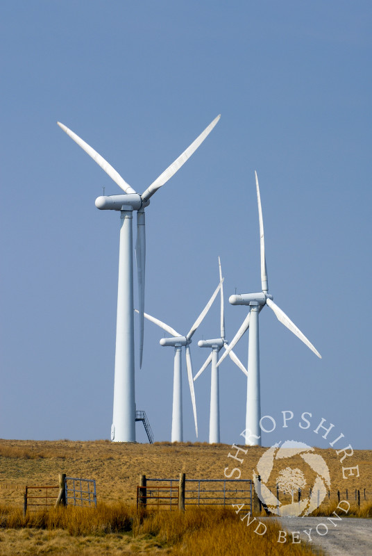 Wind turbines at Carno in Powys, Mid Wales.